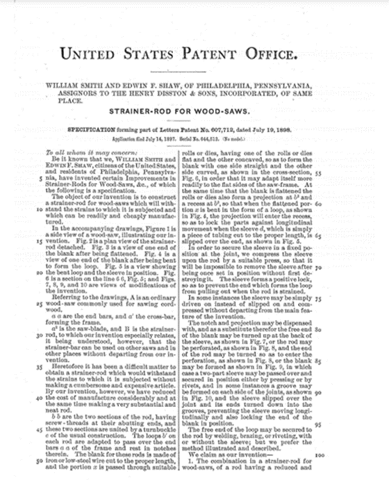 Strainer Rod For Wood Saws Patent | Wine History Project of San Luis ...
